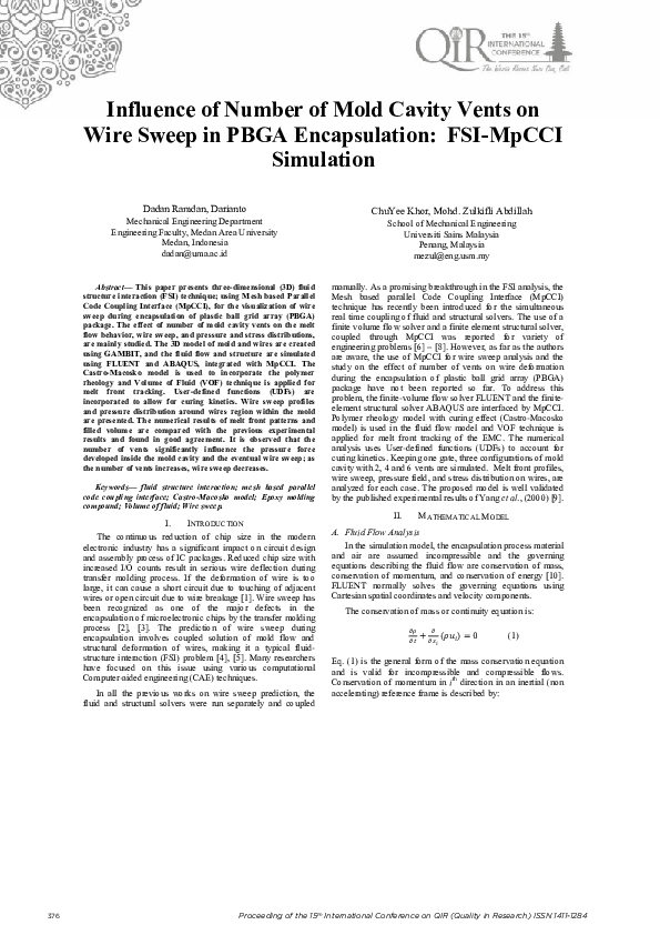 (PDF) Influence of Number of Mold Cavity Vents on Wire Sweep in PBGA ...