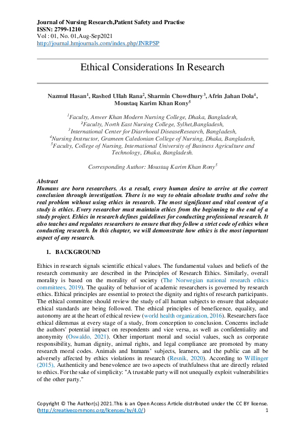 (PDF) Ethical Considerations In Research