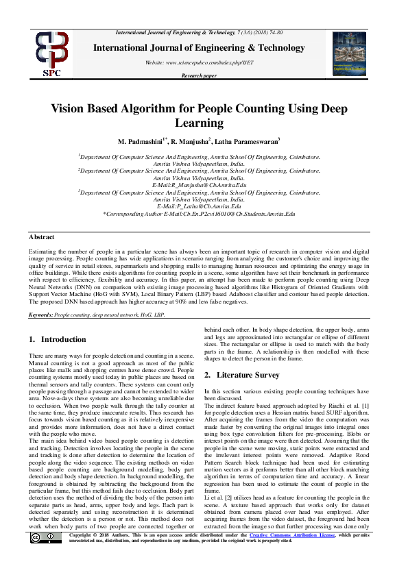 (PDF) Vision Based Algorithm for People Counting Using Deep Learning
