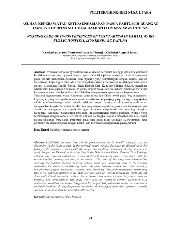 (PDF) Asuhan Keperawatan Ketidaknyamanan Pasca Partum DI Ruangan Dahlia ...