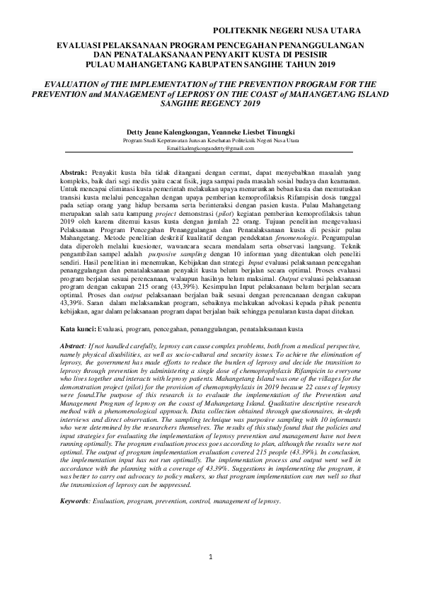 (PDF) Evaluasi Pelaksanaan Program Pencegahan Penanggulangan Dan Penatalaksanaan Penyakit Kusta ...
