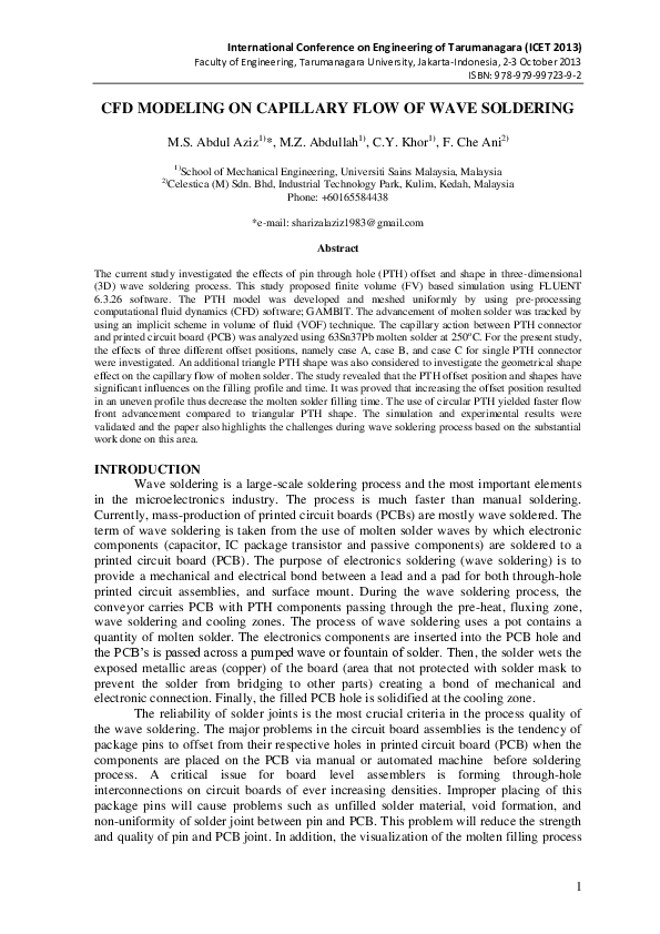 (PDF) CFD MODELING ON CAPILLARY FLOW OF WAVE SOLDERING
