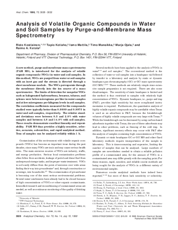 (PDF) Analysis of Volatile Organic Compounds in Water and Soil Samples by Purge-and-Membrane ...