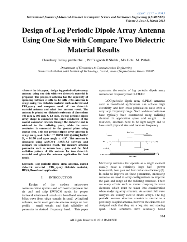 (PDF) Design of Log Periodic Dipole Array Antenna Using One Side with Compare Two Dielectric ...