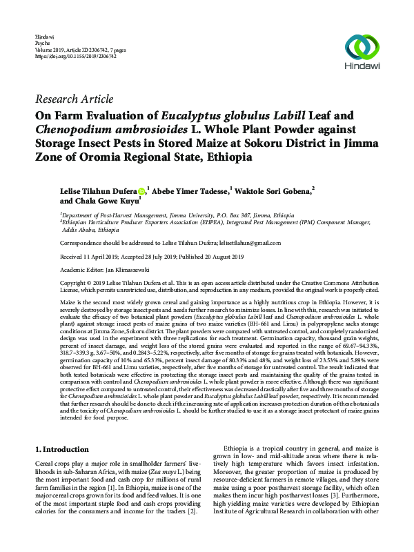 (PDF) On Farm Evaluation of Eucalyptus globulus Labill Leaf and ...