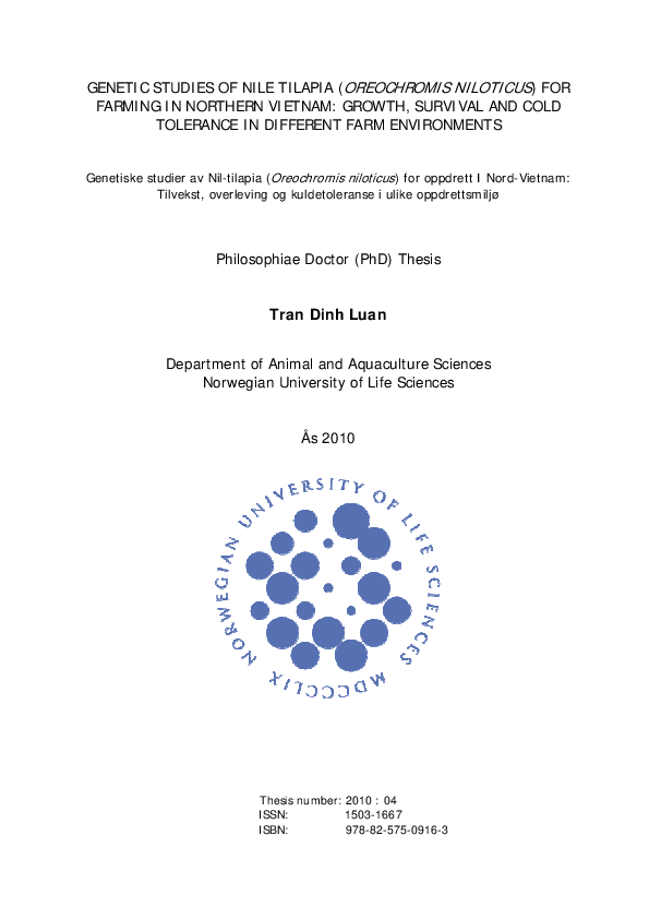 (PDF) GENETIC STUDIES OF NILE TILAPIA (OREOCHROMIS NILOTICUS) FOR ...