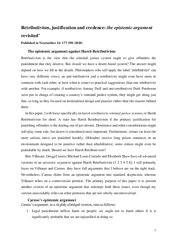 (PDF) Retributivism, justification and credence: the epistemic argument ...