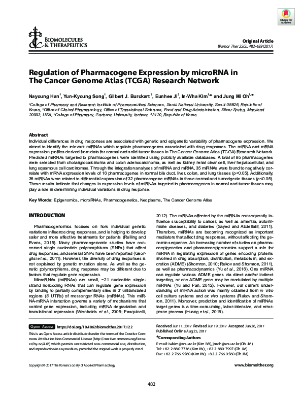 (PDF) Regulation of Pharmacogene Expression by microRNA in The Cancer ...