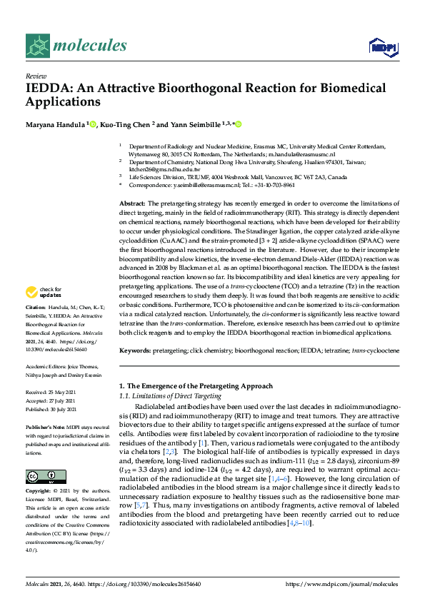 (PDF) IEDDA: An Attractive Bioorthogonal Reaction for Biomedical ...