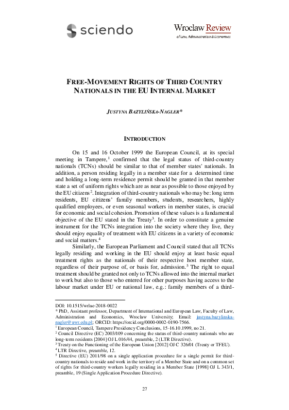 (PDF) Free-Movement Rights of Third Country Nationals in the EU ...
