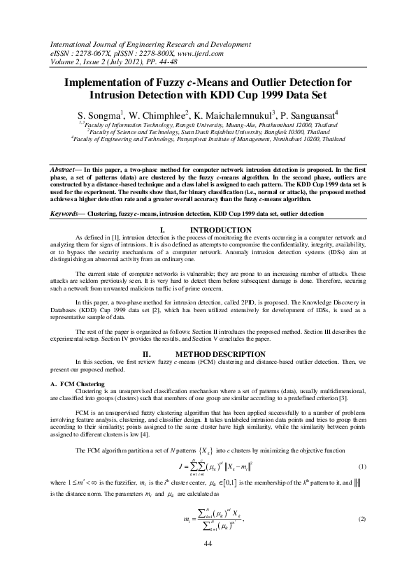 Pdf Implementation Of Fuzzy C Means And Outlier Detection For