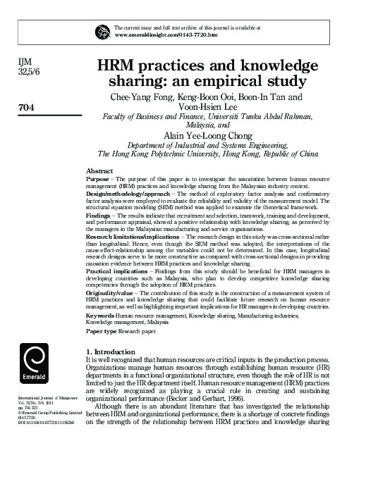 (PDF) HRM practices and knowledge sharing: an empirical study