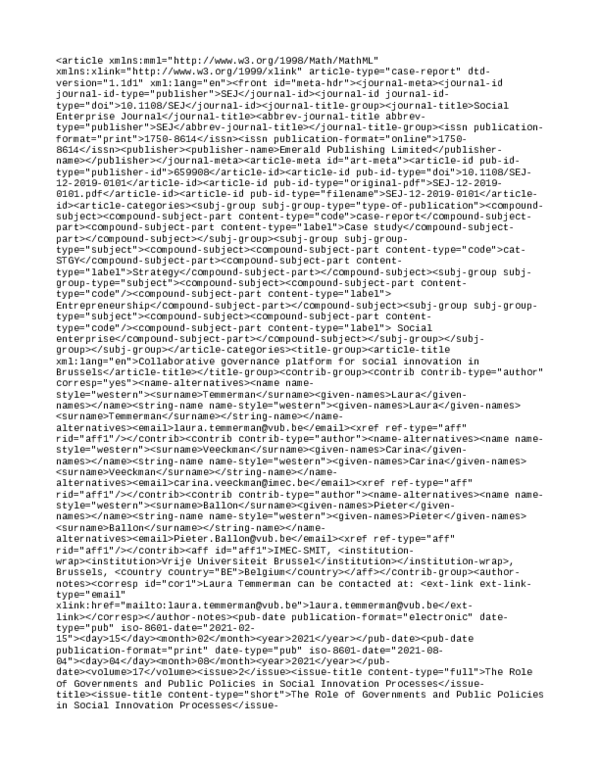 Collaborative governance platform for social innovation in Brussels ...