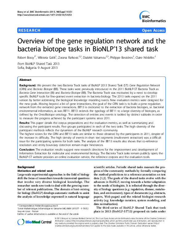 (PDF) Overview of the gene regulation network and the bacteria biotope ...