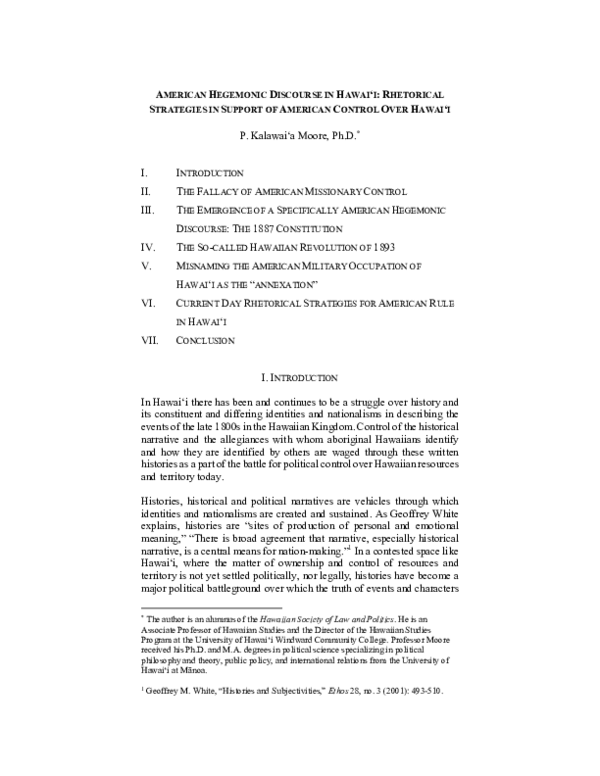 (PDF) AMERICAN HEGEMONIC DISCOURSE IN HAWAI'I: RHETORICAL STRATEGIES IN ...