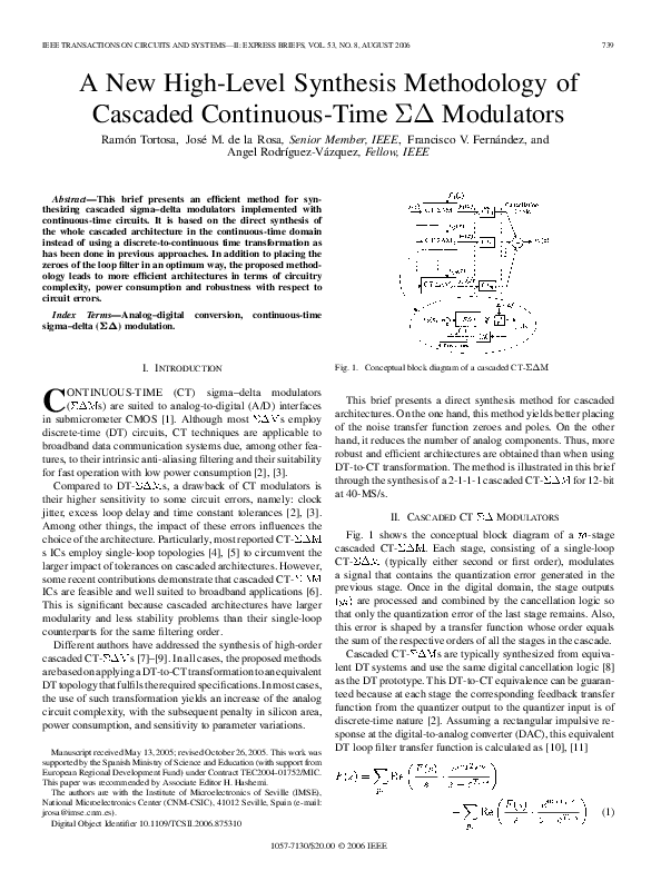 (PDF) A New High-Level Synthesis Methodology of Cascaded Continuous-Time $SigmaDelta$ Modulators