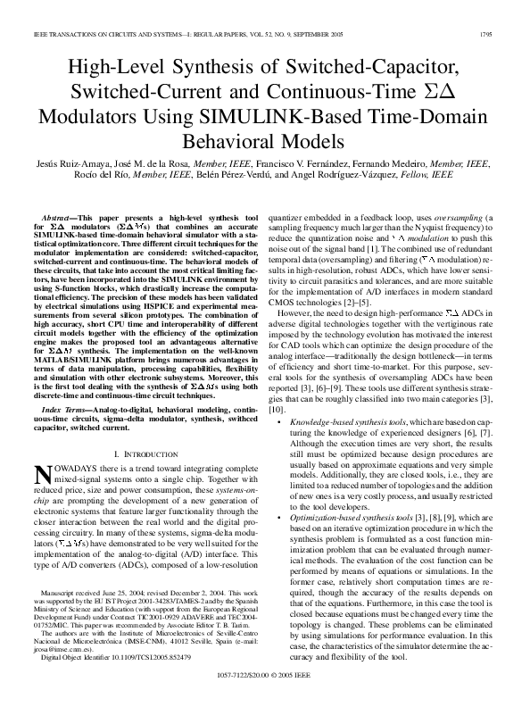 Pdf High Level Synthesis Of Switched Capacitor Switched Current And Continuous Time Spl