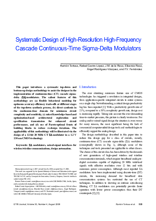(PDF) Systematic Design of High-Resolution High-Frequency Cascade Continuous-Time Sigma-Delta ...