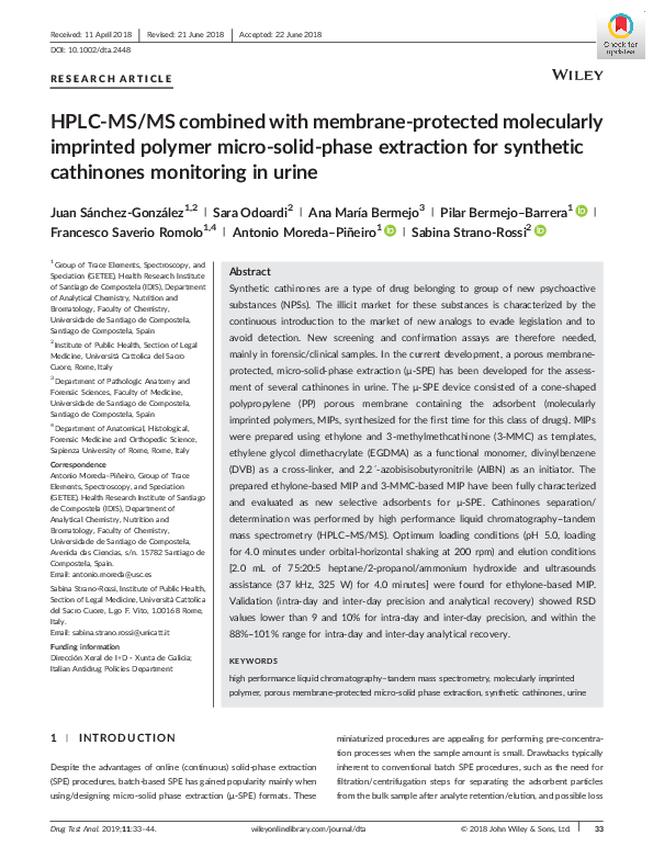 (PDF) HPLC-MS/MS combined with membrane-protected molecularly imprinted polymer micro-solid ...