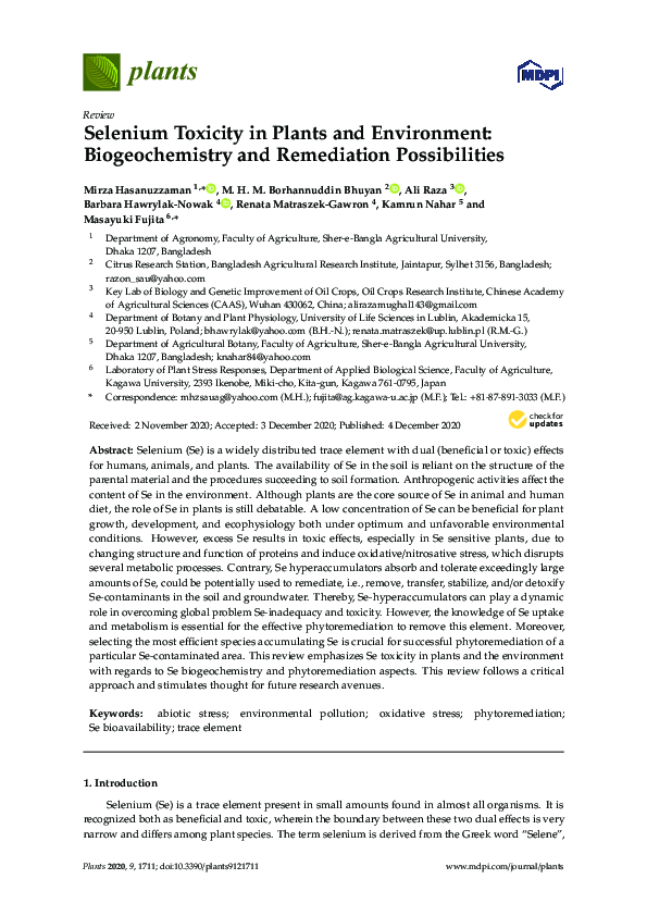 (PDF) Selenium Toxicity in Plants and Environment: Biogeochemistry and ...