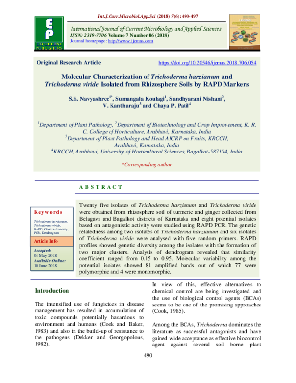 Pdf Molecular Characterization Of Trichoderma Harzianum And Trichoderma Viride Isolated From