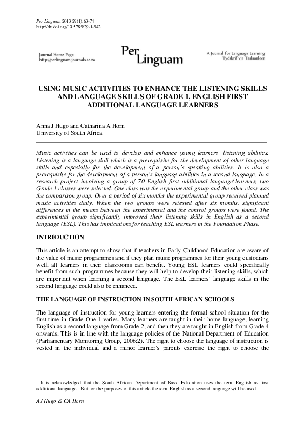 (PDF) Using music activities to enhance the listening skills and ...