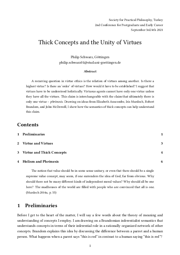 (PDF) Thick Concepts and the Unity of Virtues