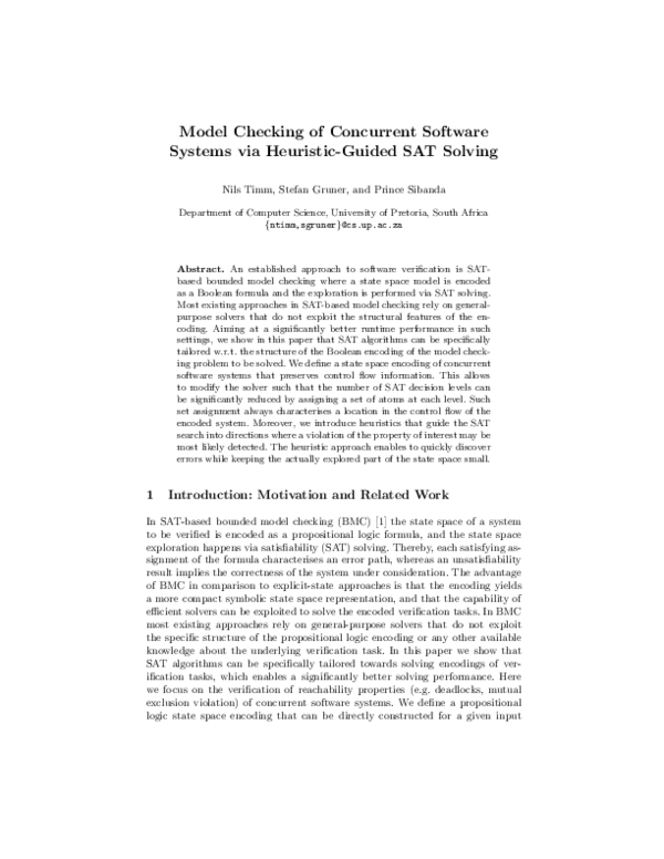 Pdf Model Checking Of Concurrent Software Systems Via Heuristic Guided Sat Solving