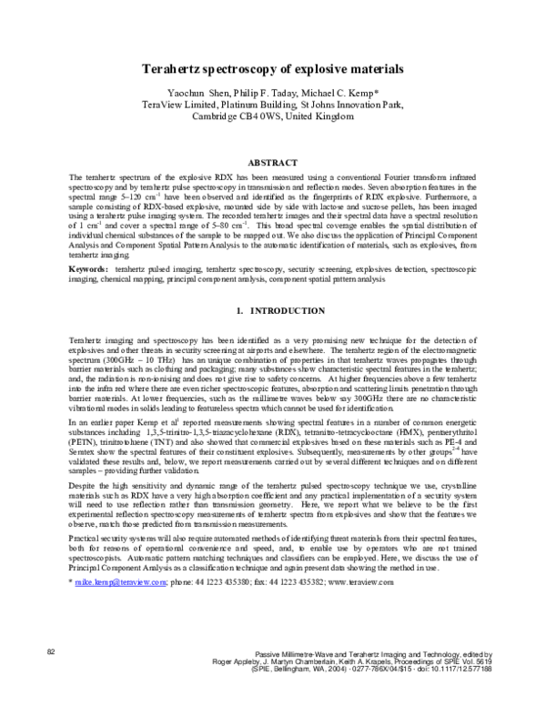 (PDF) Terahertz spectroscopy of explosive materials | Philip F Taday ...