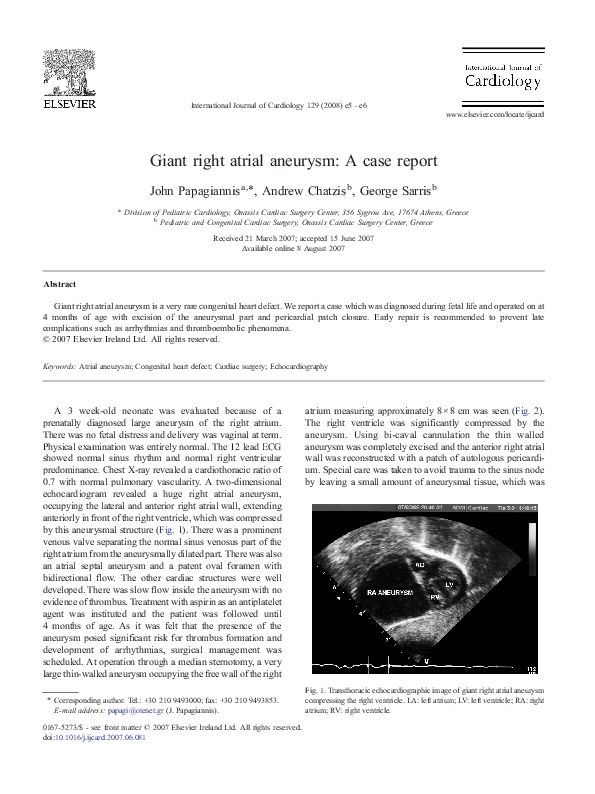 (PDF) Giant right atrial aneurysm: A case report | Velit Halit ...