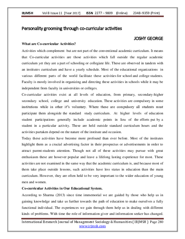 (PDF) Personality grooming through co-curricular activities