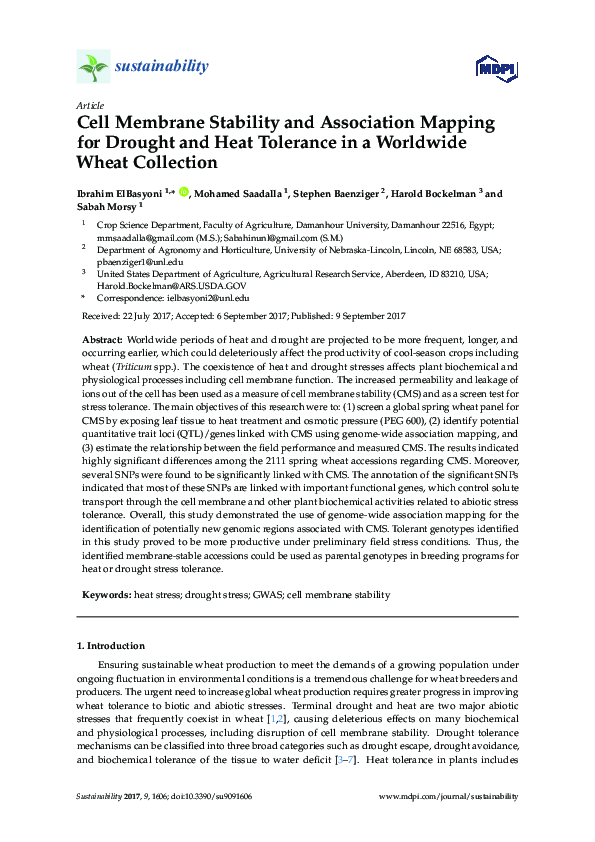 (PDF) Cell Membrane Stability and Association Mapping for Drought and ...