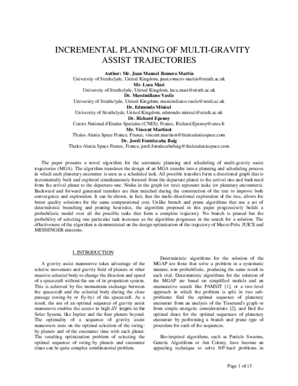 (PDF) Incremental planning of multi-gravity assist trajectories