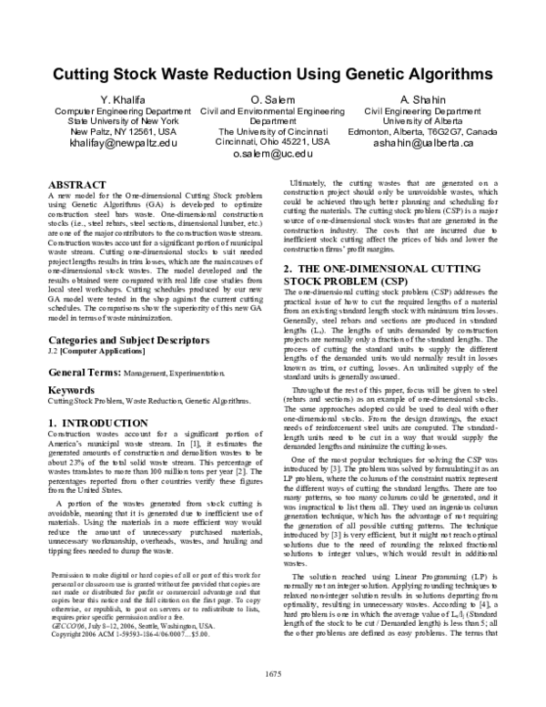 (PDF) Cutting stock waste reduction using genetic algorithms