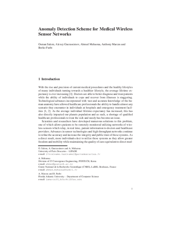 Pdf Anomaly Detection Scheme For Medical Wireless Sensor Networks