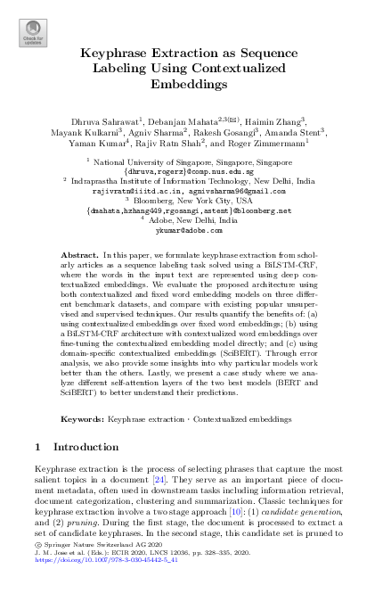 (PDF) Keyphrase Extraction as Sequence Labeling Using Contextualized Embeddings
