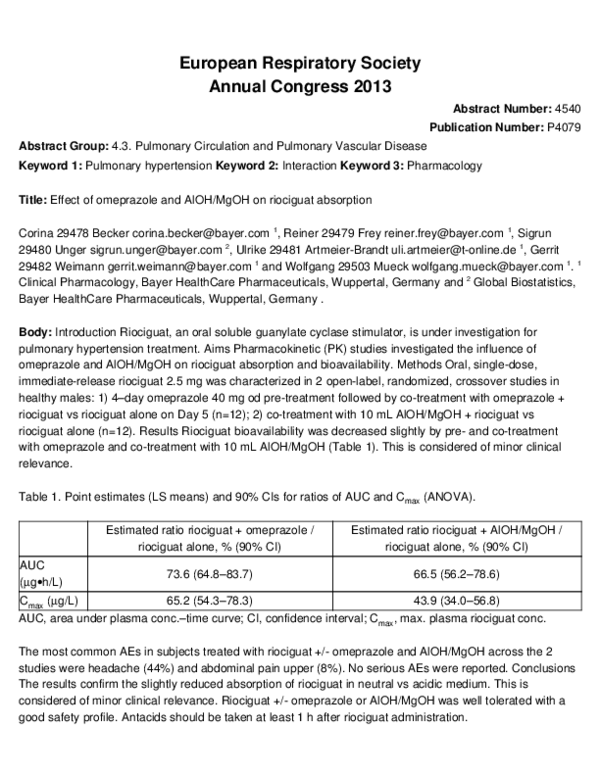 (PDF) Effect of omeprazole and AlOH/MgOH on riociguat absorption