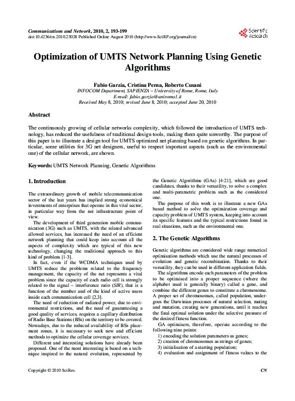 Pdf Optimization Of Umts Network Planning Using Genetic Algorithms
