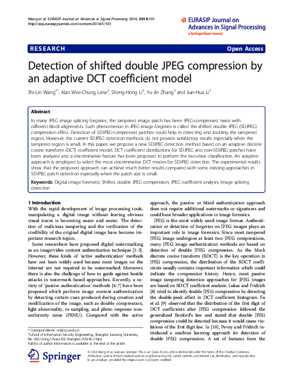 Pdf Detection Of Shifted Double Jpeg Compression By An Adaptive Dct