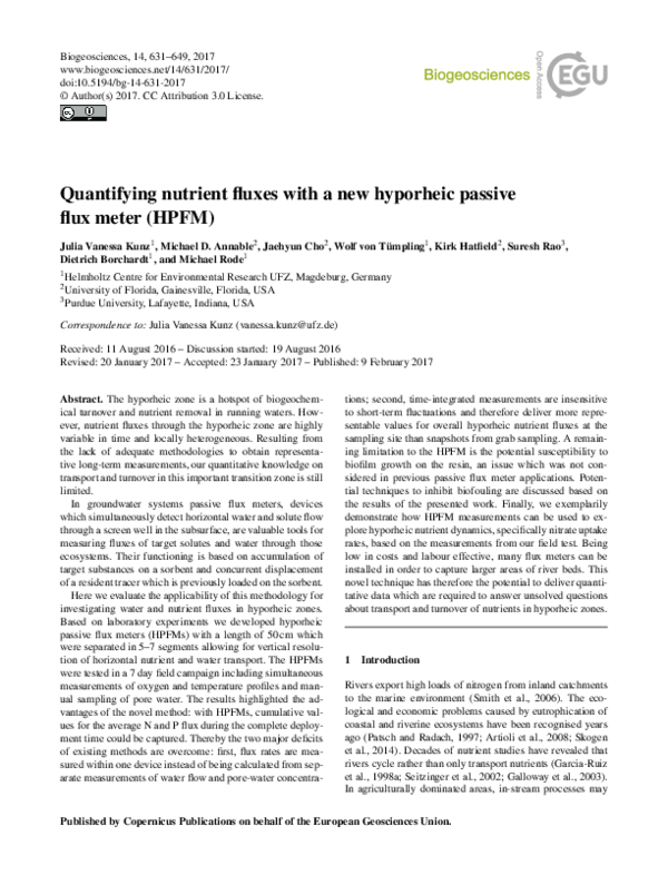 (PDF) Quantifying nutrient fluxes with a new hyporheic passive flux ...