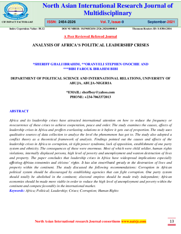(PDF) ANALYSIS OF AFRICA’S POLITICAL LEADERSHIP CRISES