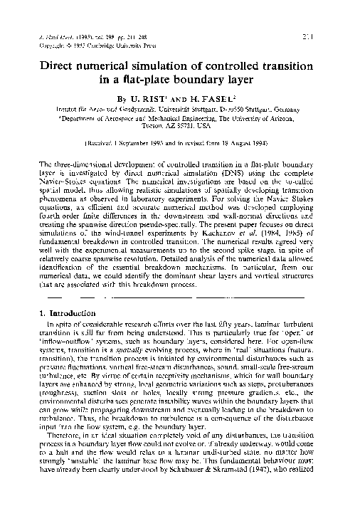 (PDF) Direct numerical simulation of controlled transition in a flat ...