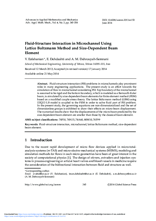 (PDF) Fluid-Structure Interaction in Microchannel Using Lattice Boltzmann Method and Size ...