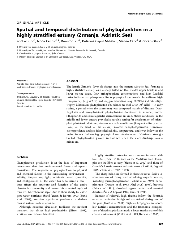 Pdf Spatial And Temporal Distribution Of Phytoplankton In A Highly