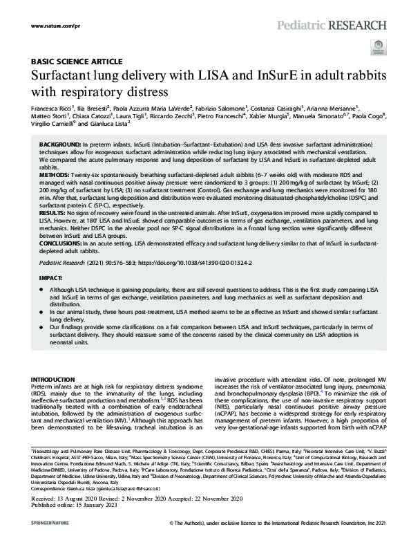 (PDF) Surfactant lung delivery with LISA and InSurE in adult rabbits ...