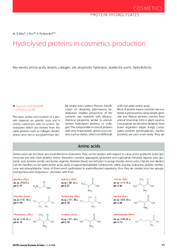 (PDF) Hydrolysed proteins in cosmetic production, part II