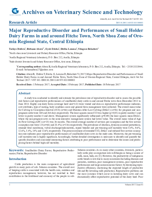 (PDF) Major Reproductive Disorder and Performances of Small Holder ...