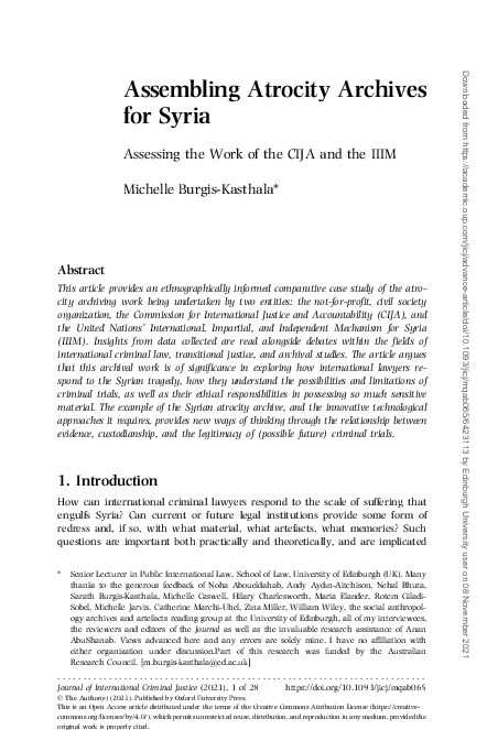 (PDF) Assembling Atrocity Archives for Syria Assessing the Work of the ...