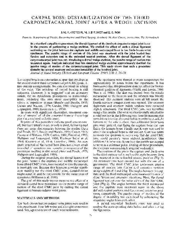(PDF) Carpal boss: Destabilization of the third carpometacarpal joint ...