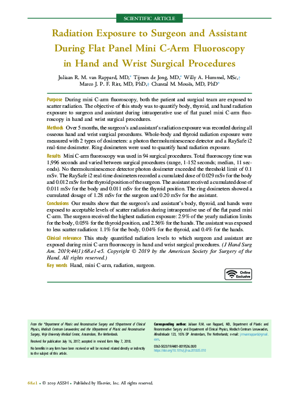 (PDF) Radiation Exposure to Surgeon and Assistant During Flat Panel ...